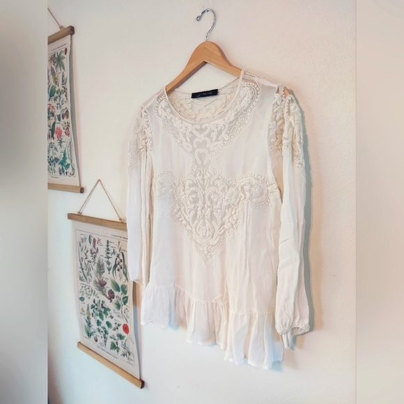 Zara | Tops | Zara Woman Medium White Lace Blouse | Poshmark